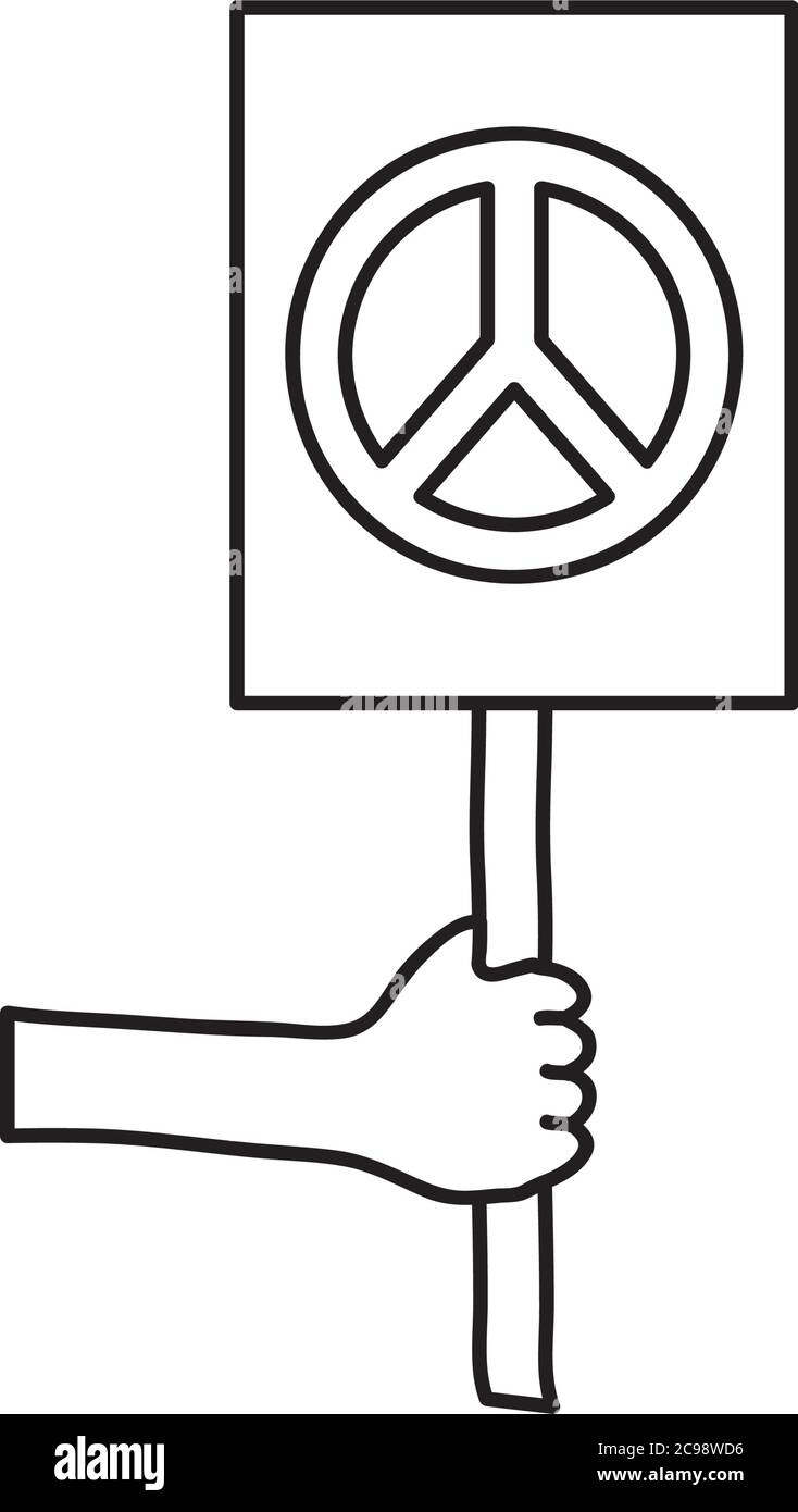 protest concept, hand holding a placard with peace symbol icon over ...