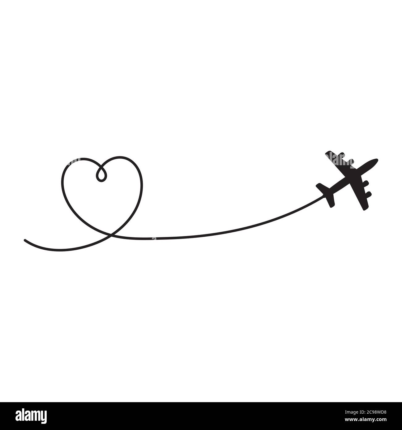 Airplane route vector illustration. Heart path trace isolated on white ...