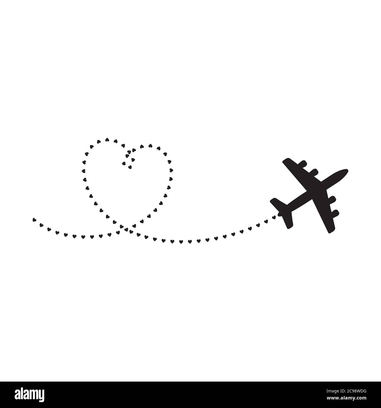 Airplane route vector illustration. Heart path trace isolated on white ...