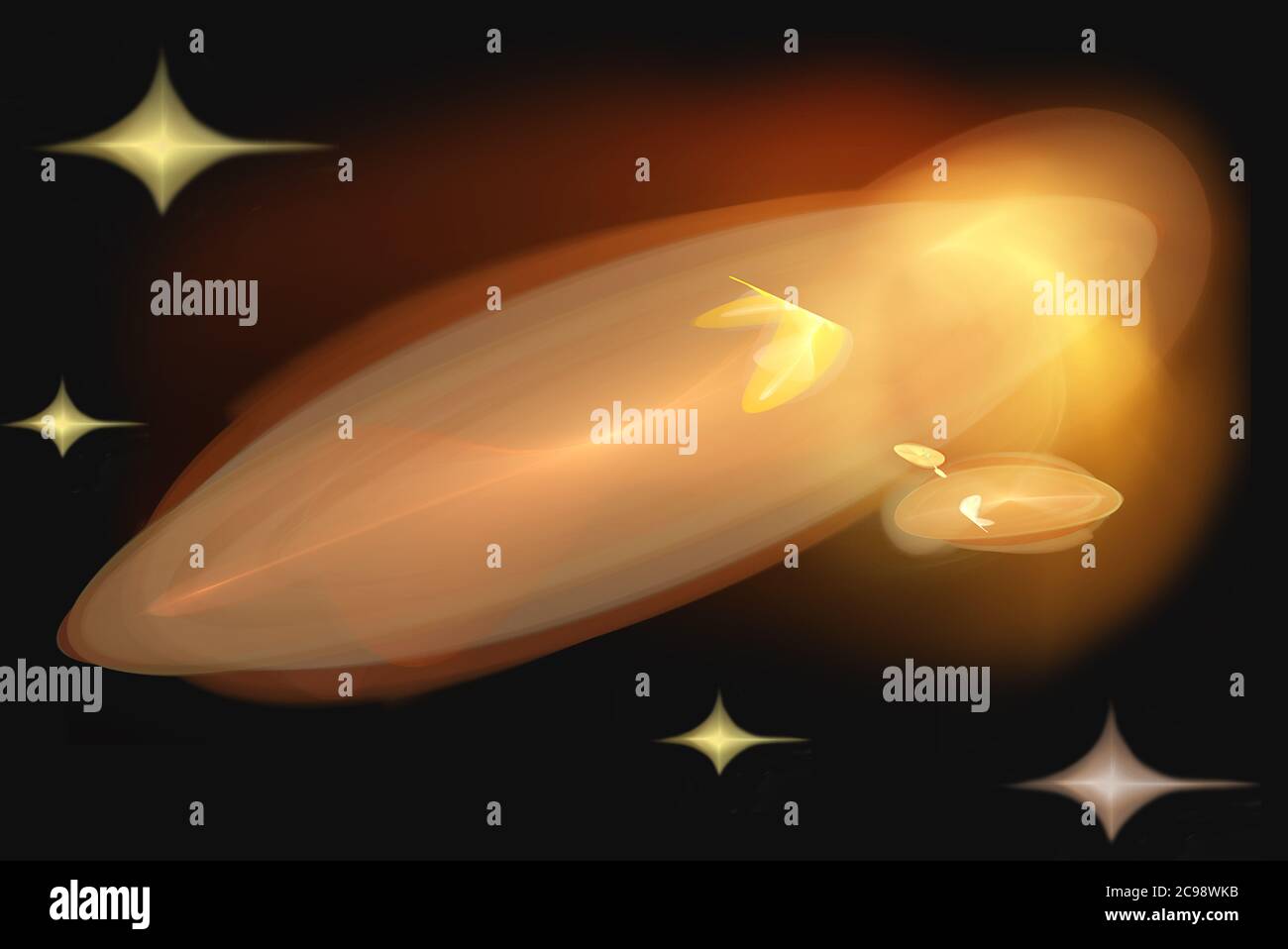 A fractal, yellow star lights, and an unknown oval object on a black ...