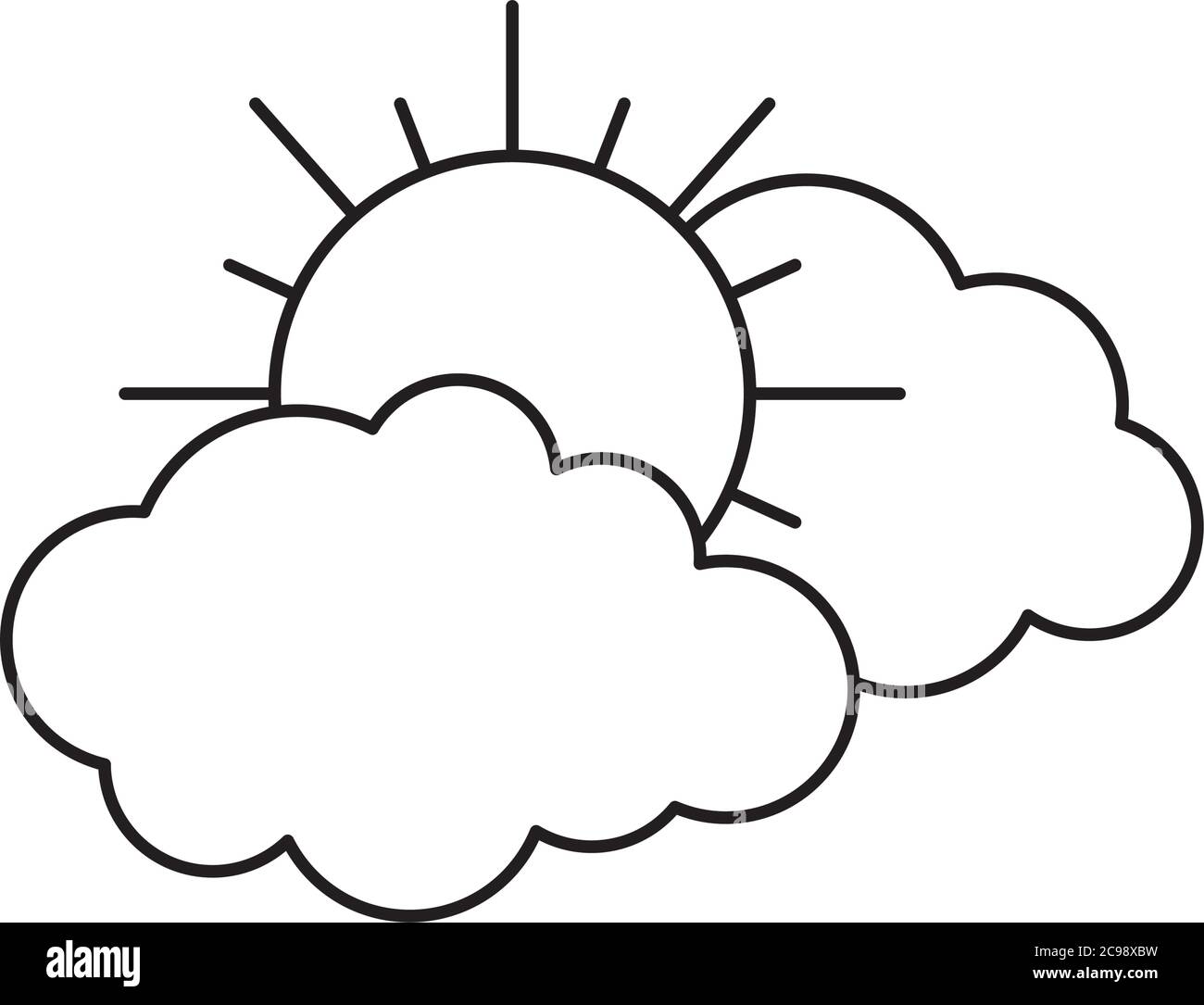 sun and clouds icon over white background, line style, vector ...