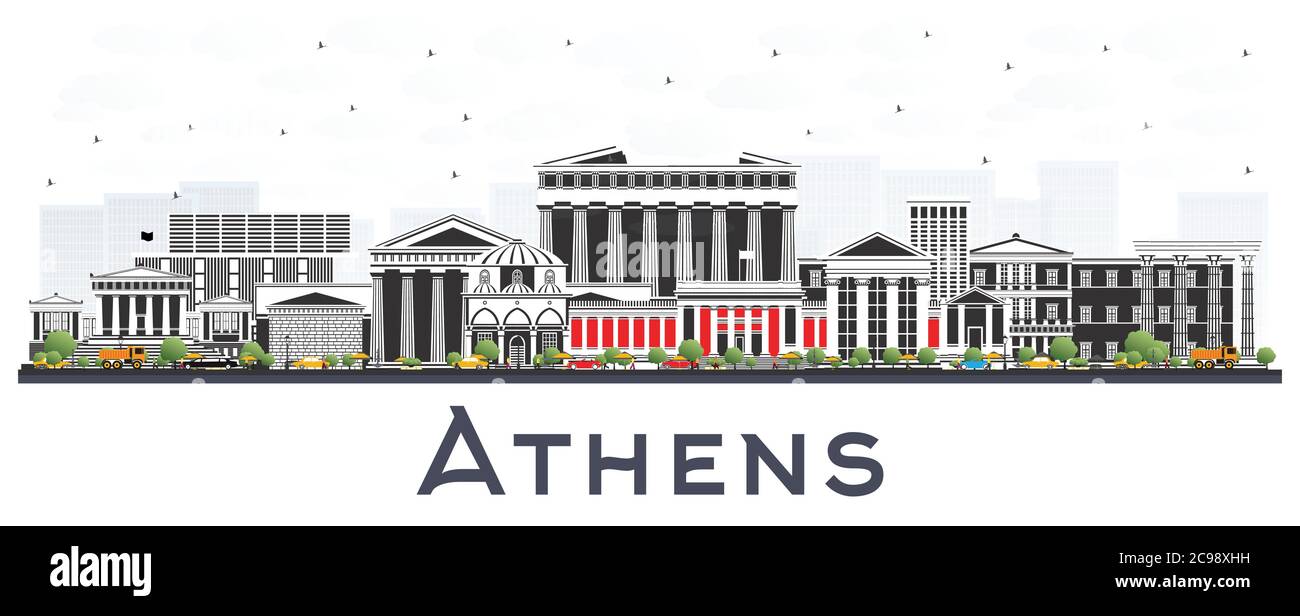 Athens Greece City Skyline with Color Buildings Isolated on White ...
