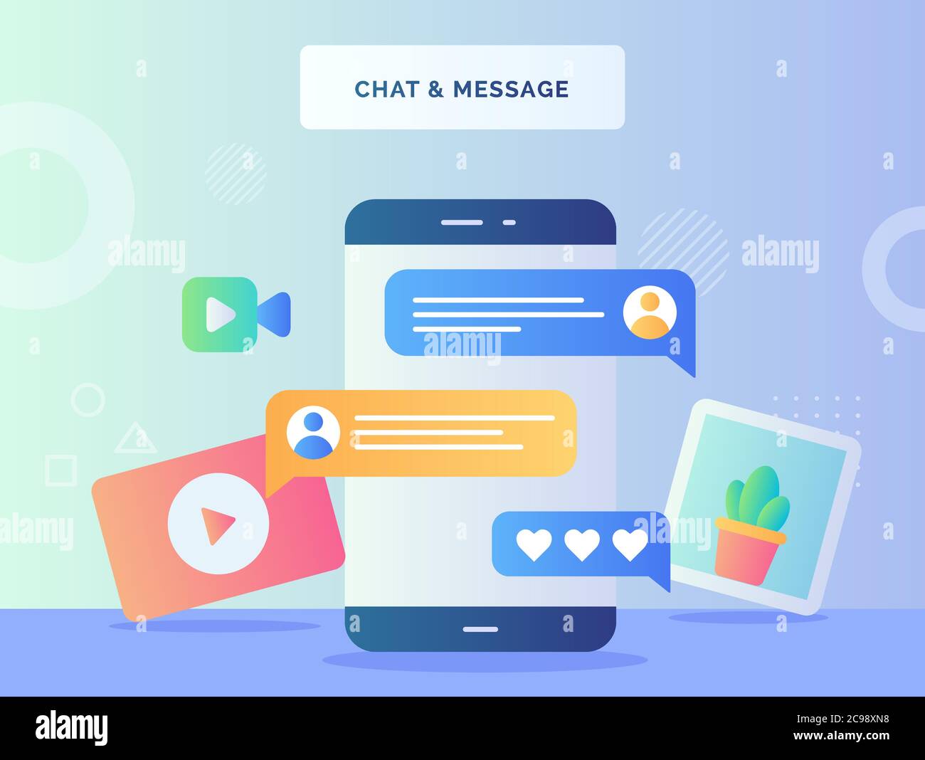 Chat message concept smart phone background of cactus plant picture ...