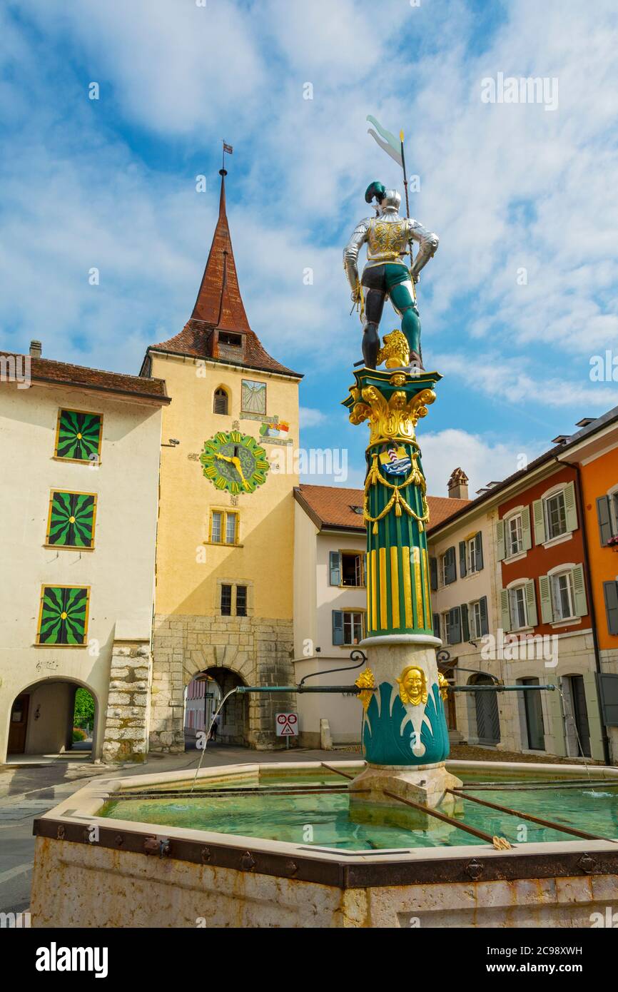 Switzerland, Neuchatel Canton, Le Landeron, fortified north gate circa ...