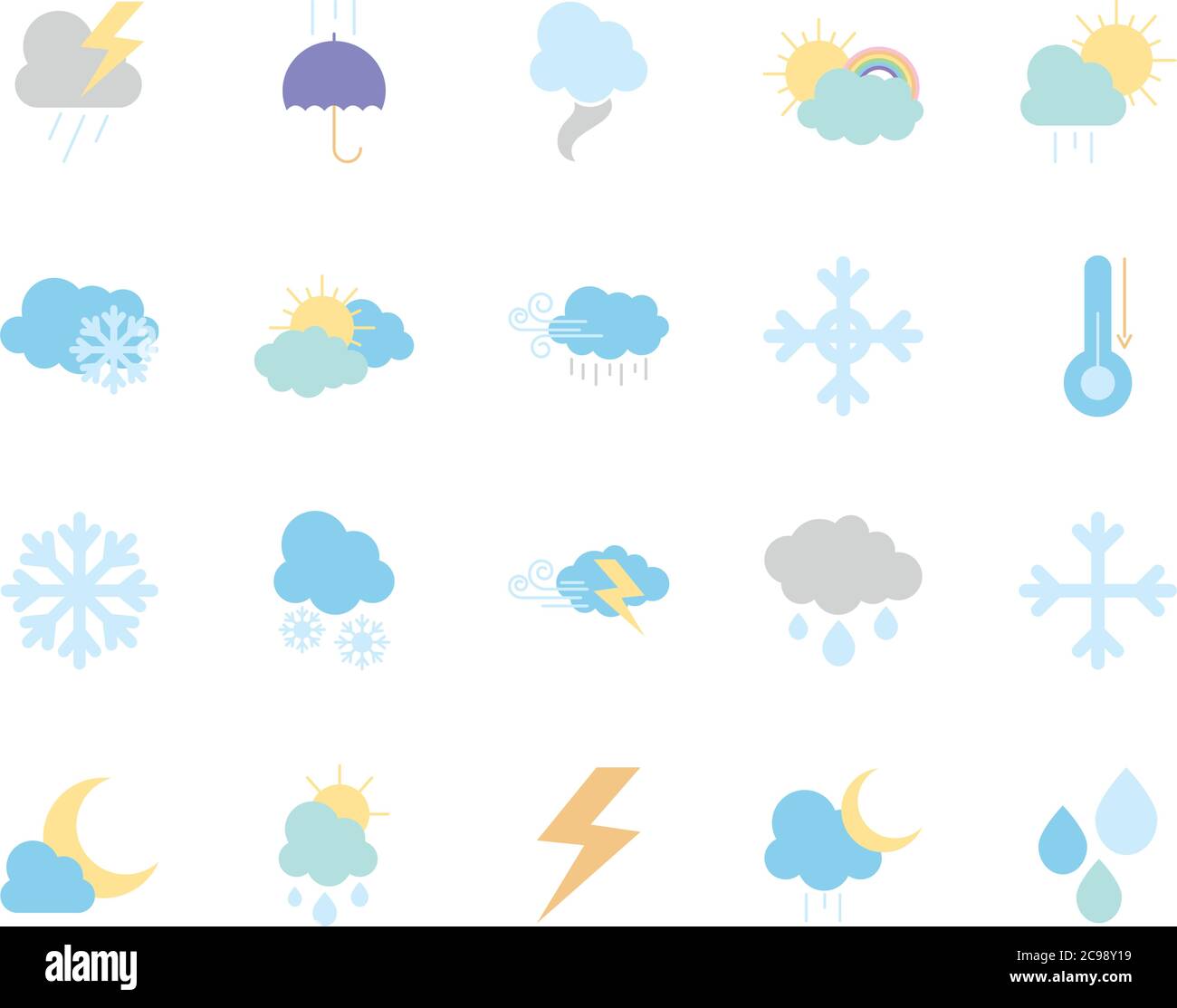 thunder and weather icon set over white background, flat style, vector ...