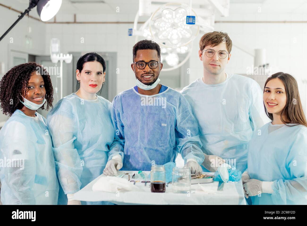 Group of talented multiracial doctors and nurses in a hospital. close ...