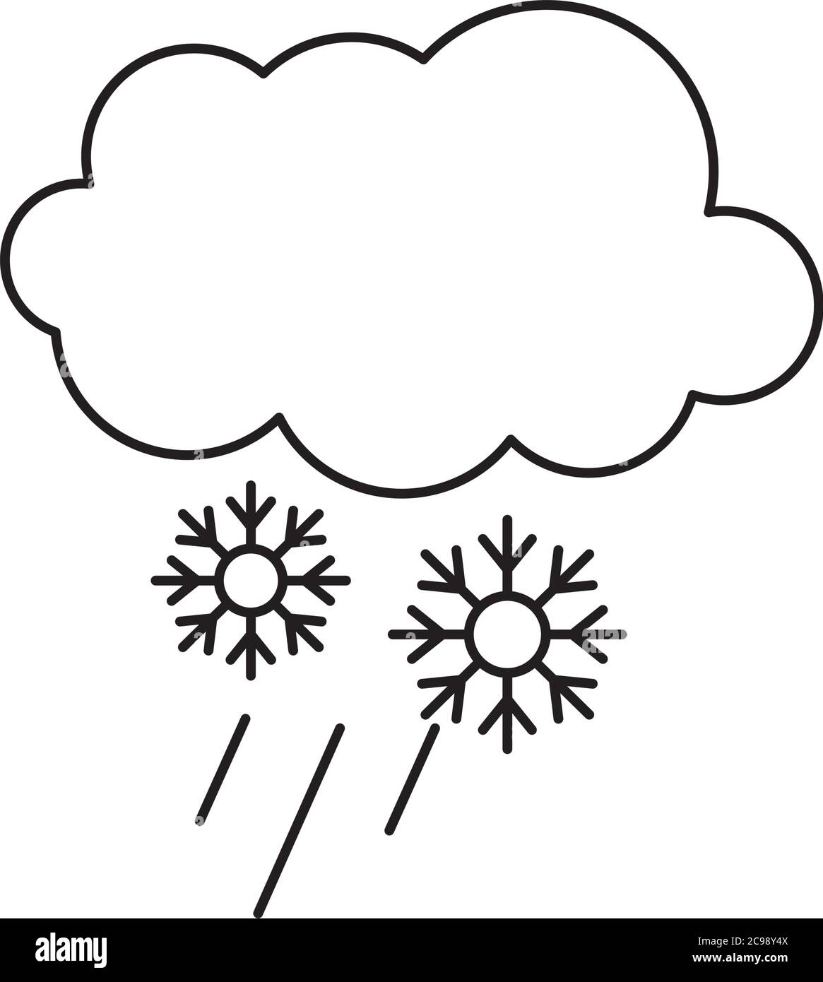 cloud and snowflakes icon over white background, line style, vector ...