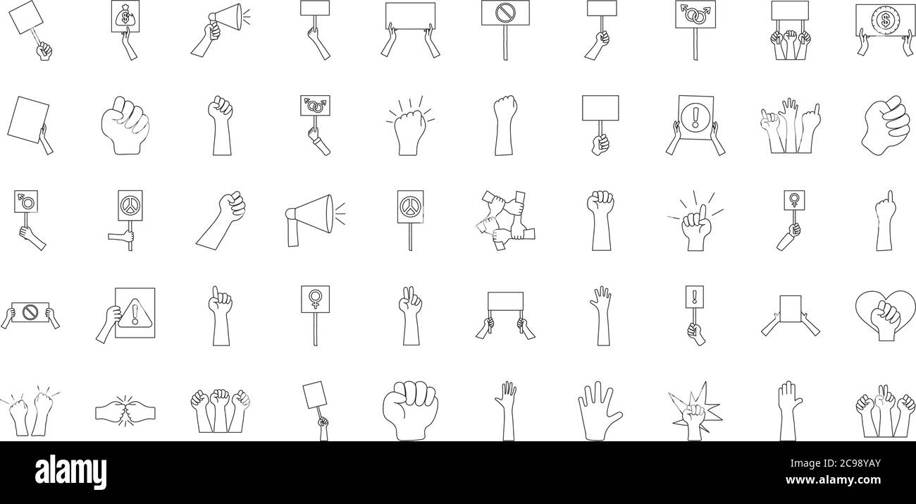 protesting icon set over white background, line style, vector ...