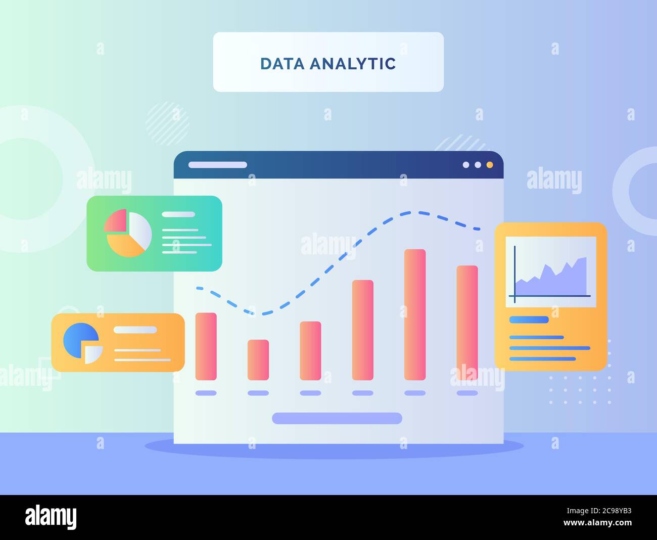 Data analytic concept chart on monitor computer background of piece pie ...