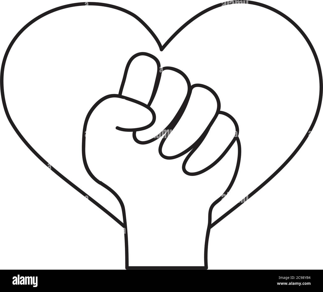 protest concept, heart and fist hand gesture icon over white background ...