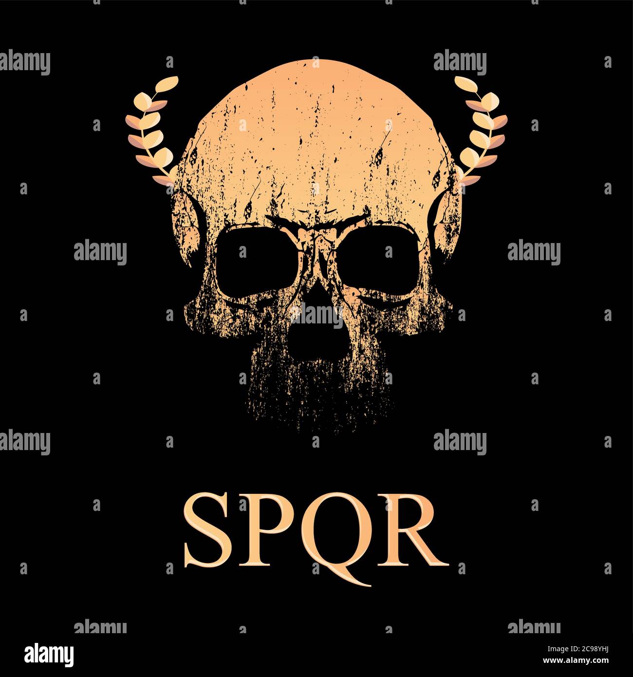 Vector illustration of golden skull with laurel wreath isolated on ...