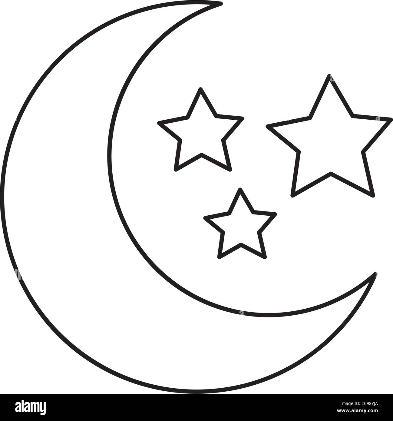 half moon and stars icon over white background, line style, vector ...