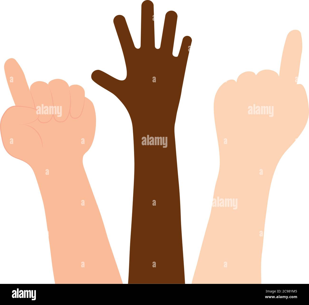 protesting concept, hands with protesting gesture over white background ...