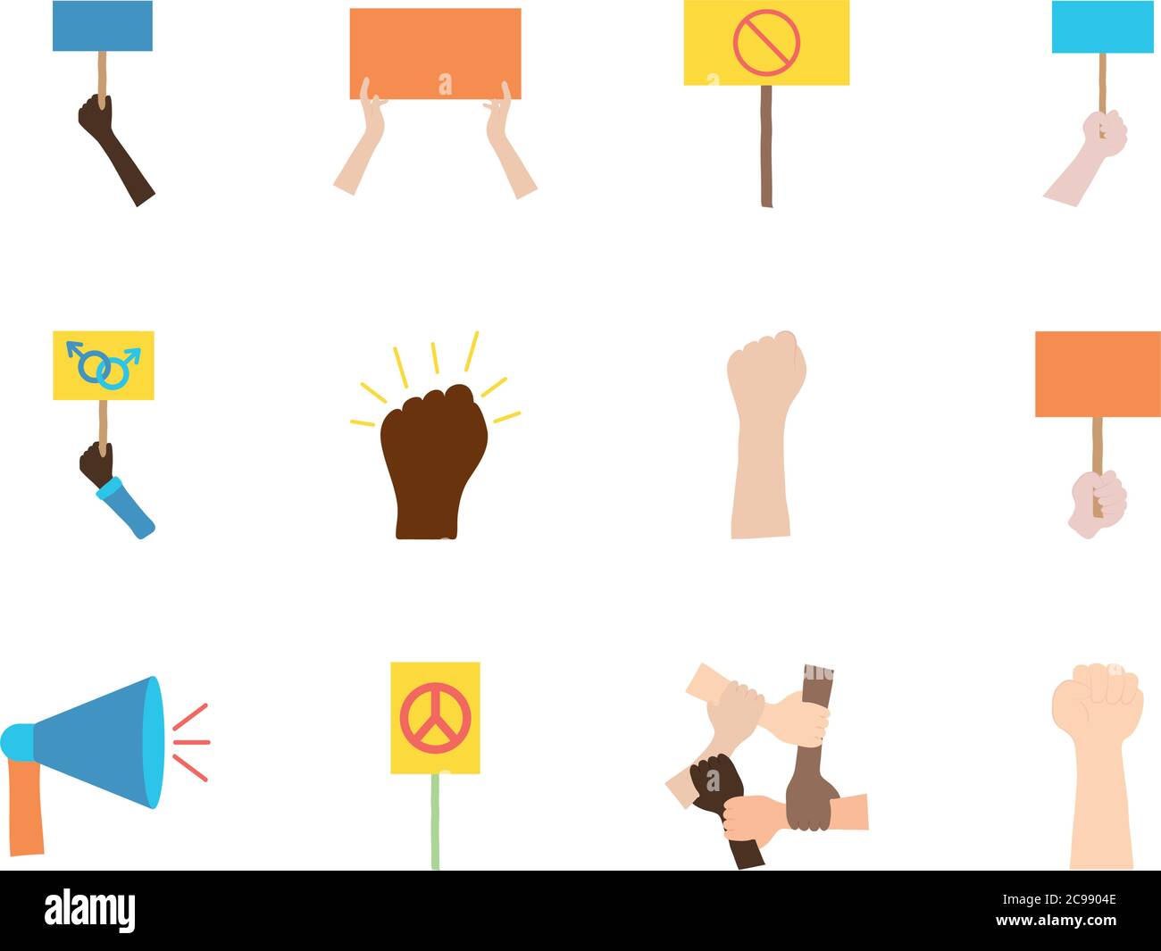 blank placards and protest concept icon set over white background, flat ...
