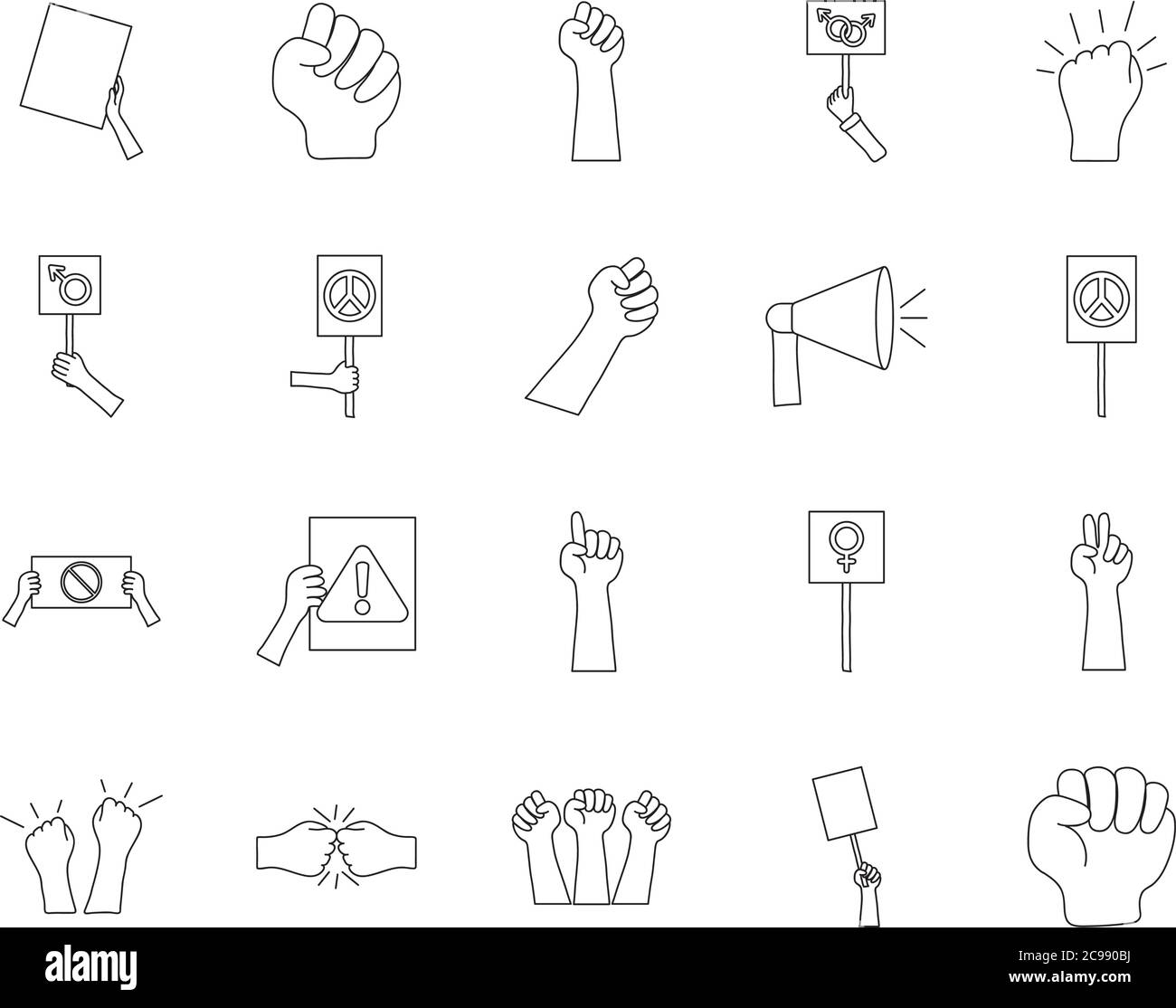 megaphone and protesting icon set, over white background, line style ...