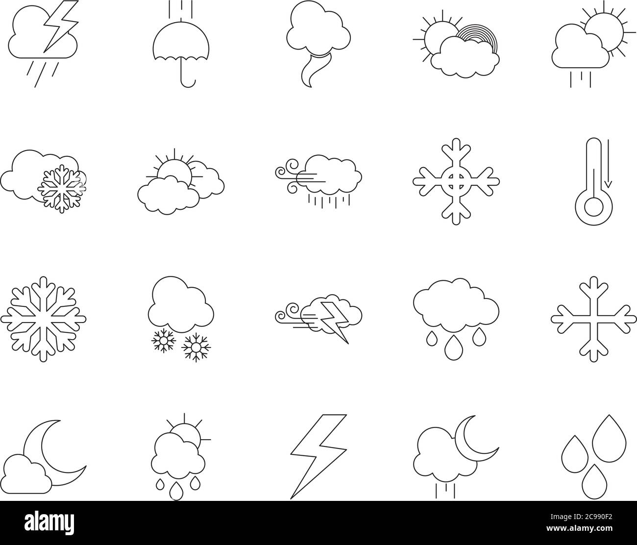 thunder and weather icon set over white background, line style, vector ...