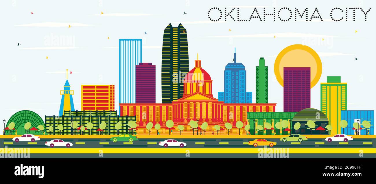 Oklahoma City Skyline with Color Buildings and Blue Sky. Vector ...