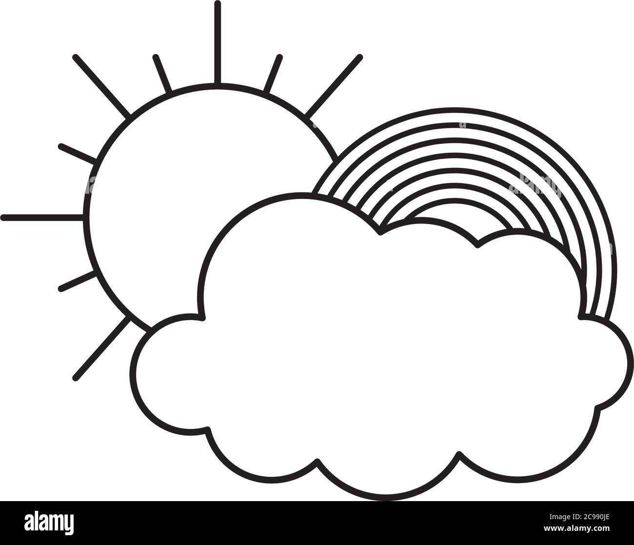 cloud, sun and rainbow icon over white background, line style, vector ...