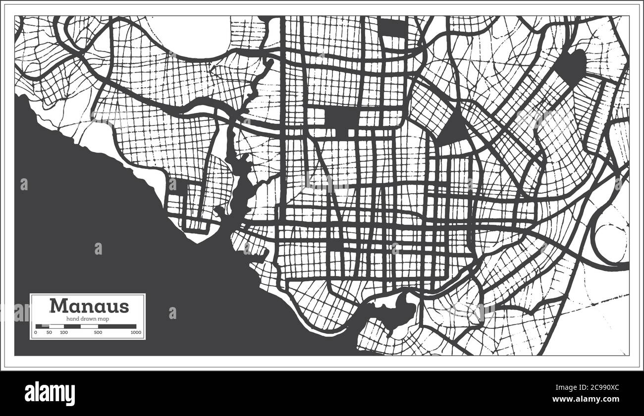 Manaus Brazil City Map in Black and White Color in Retro Style. Outline ...