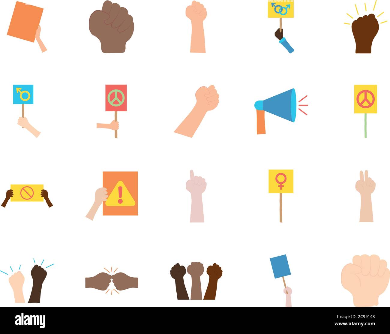 megaphone and protesting icon set, over white background, flat style ...