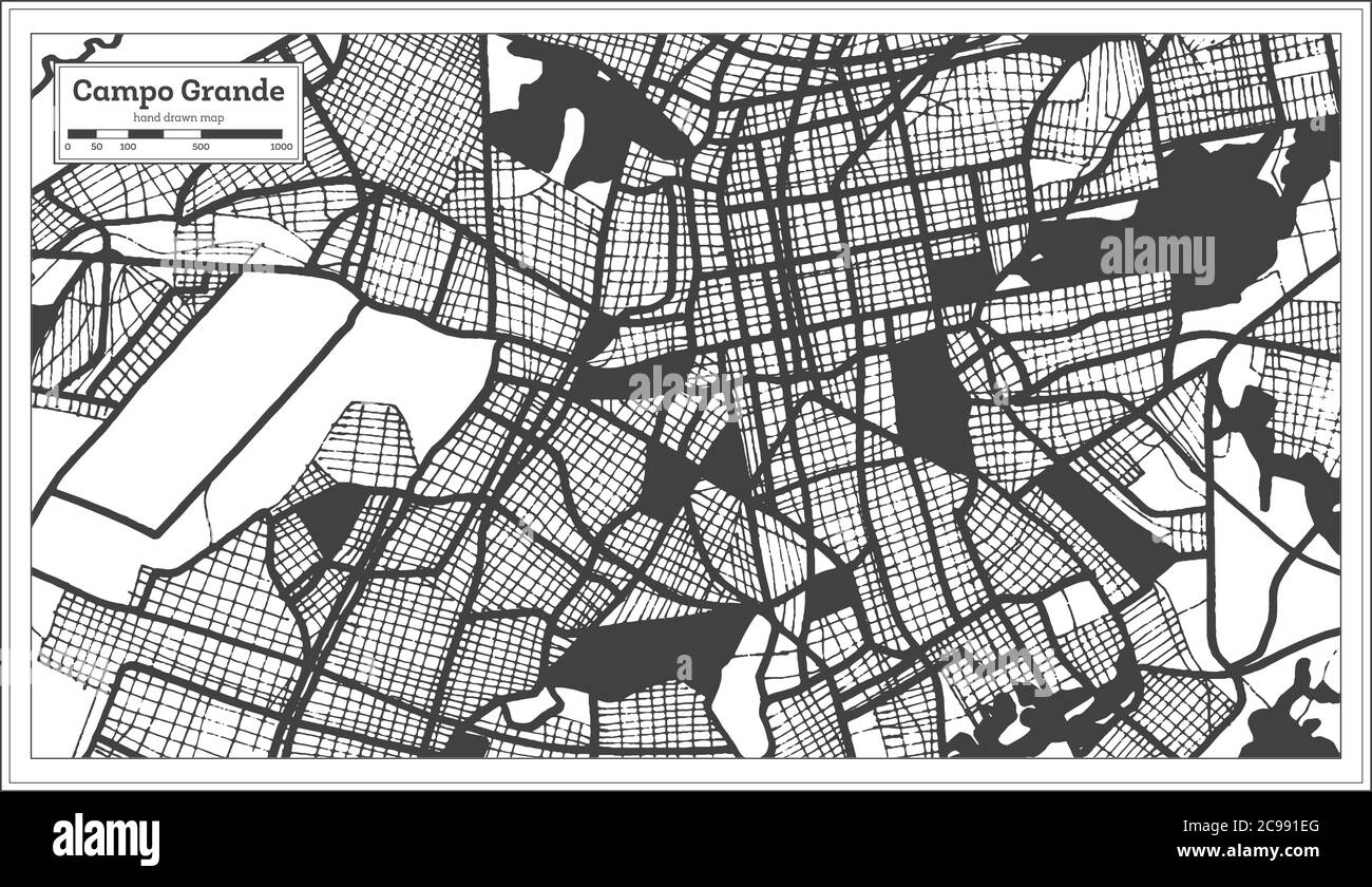 Campo Grande Brazil City Map in Black and White Color in Retro Style ...