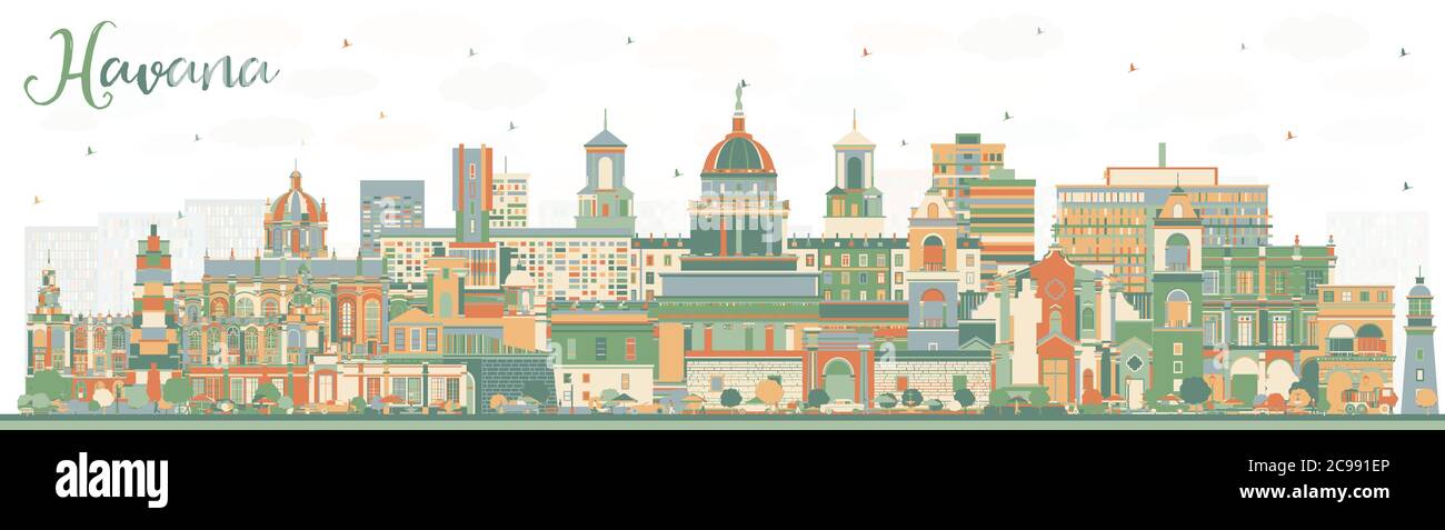 Havana Cuba City Skyline with Color Buildings. Vector Illustration ...