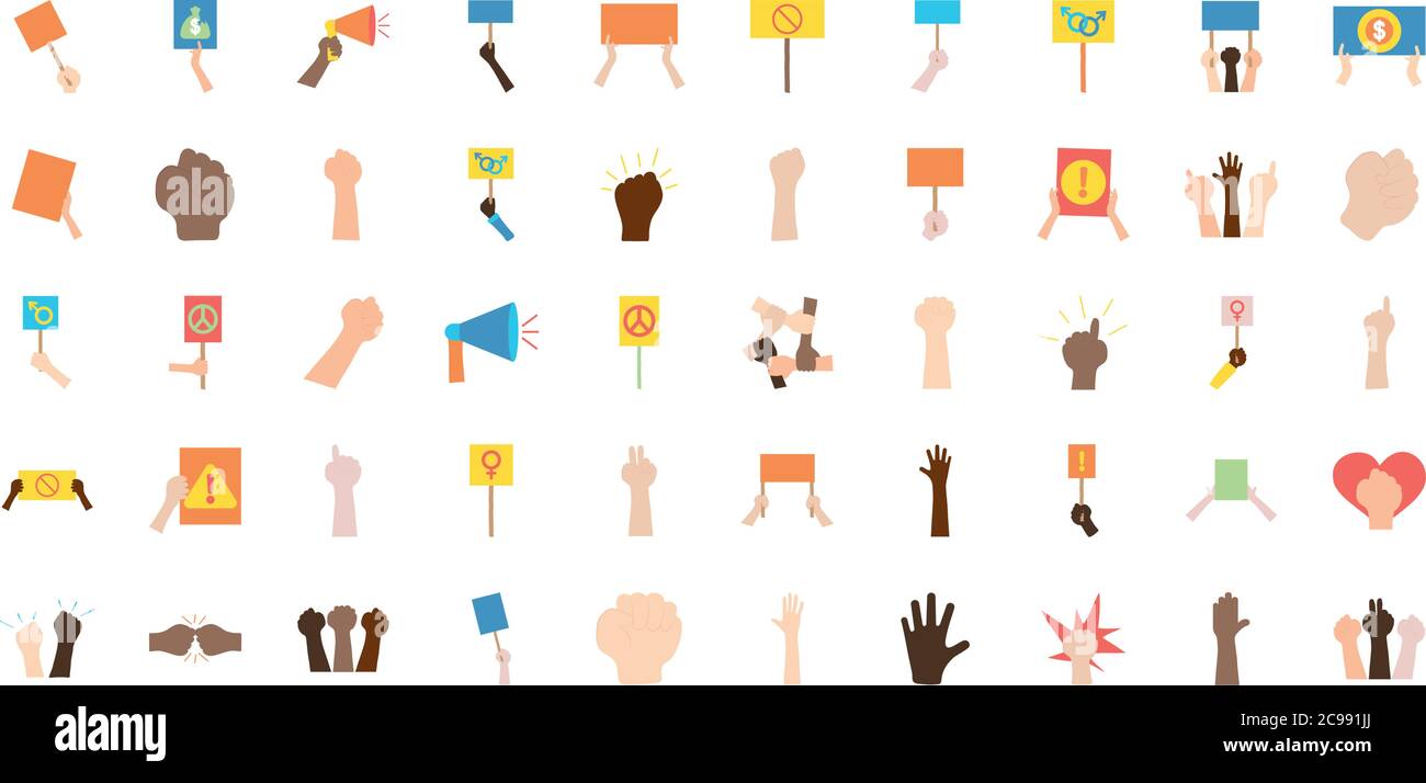 protesting icon set over white background, flat style, vector ...