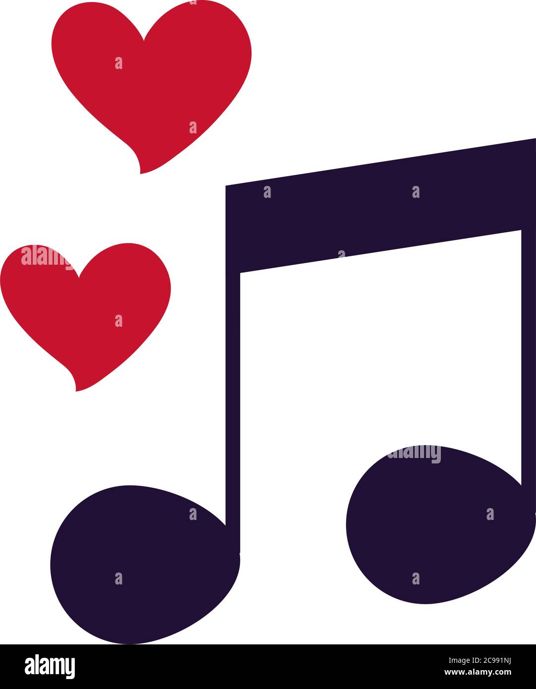 love heart romantic feeling note music melody flat style icon vector ...