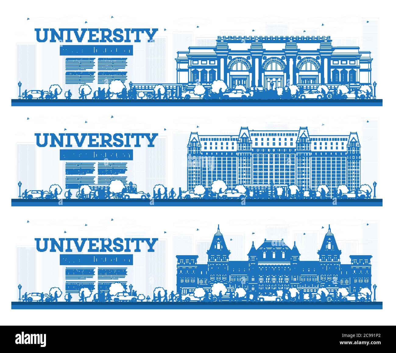 Outline University Campus Set. Study Banners. Vector Illustration ...