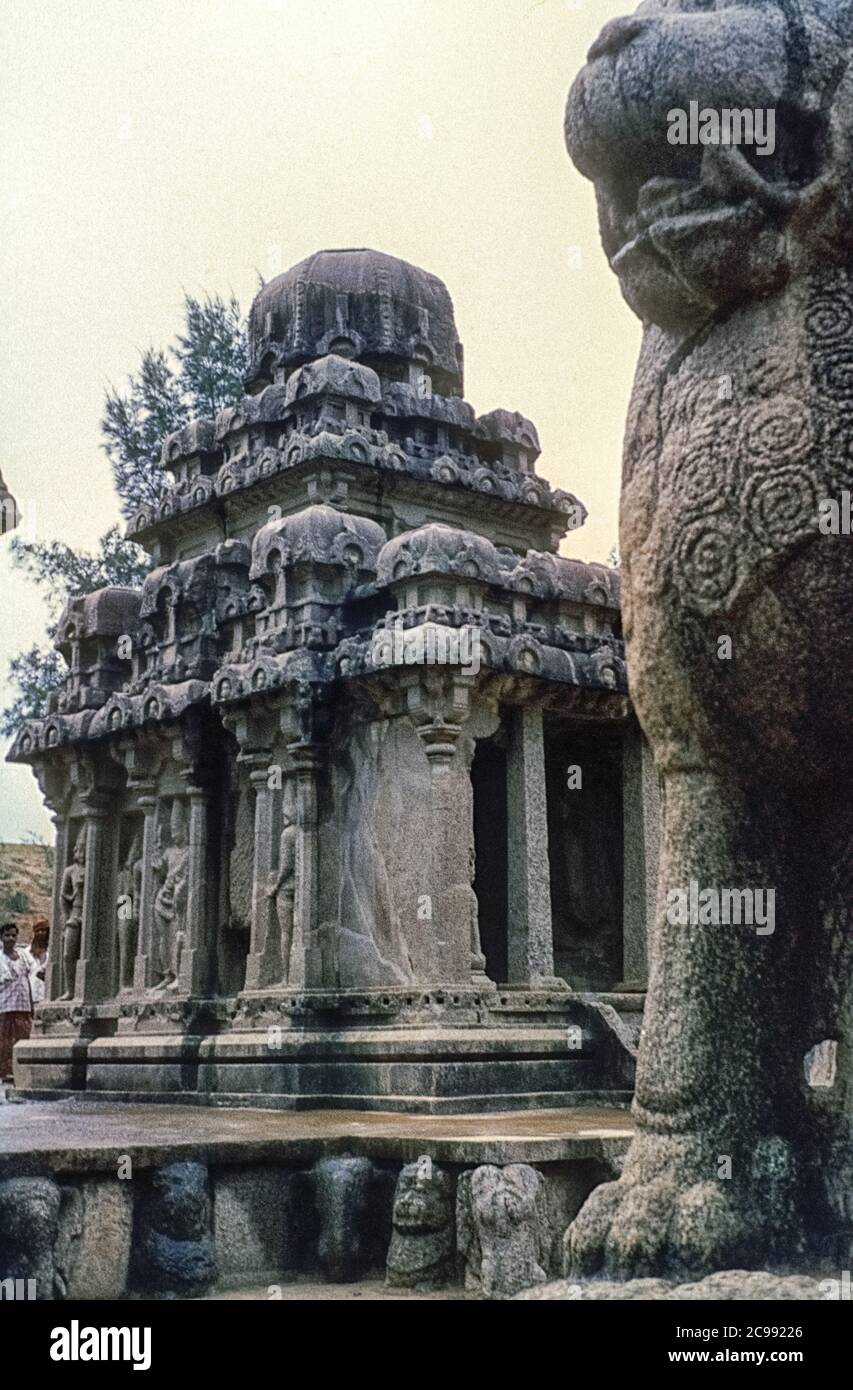 Group of monuments at Mahabalipuram. Here one of the Five Rathas, the ...