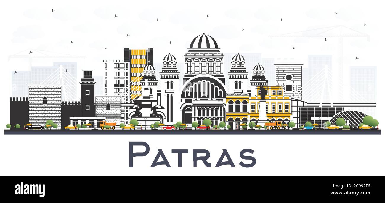 Patras Greece City Skyline with Color Buildings Isolated on White ...