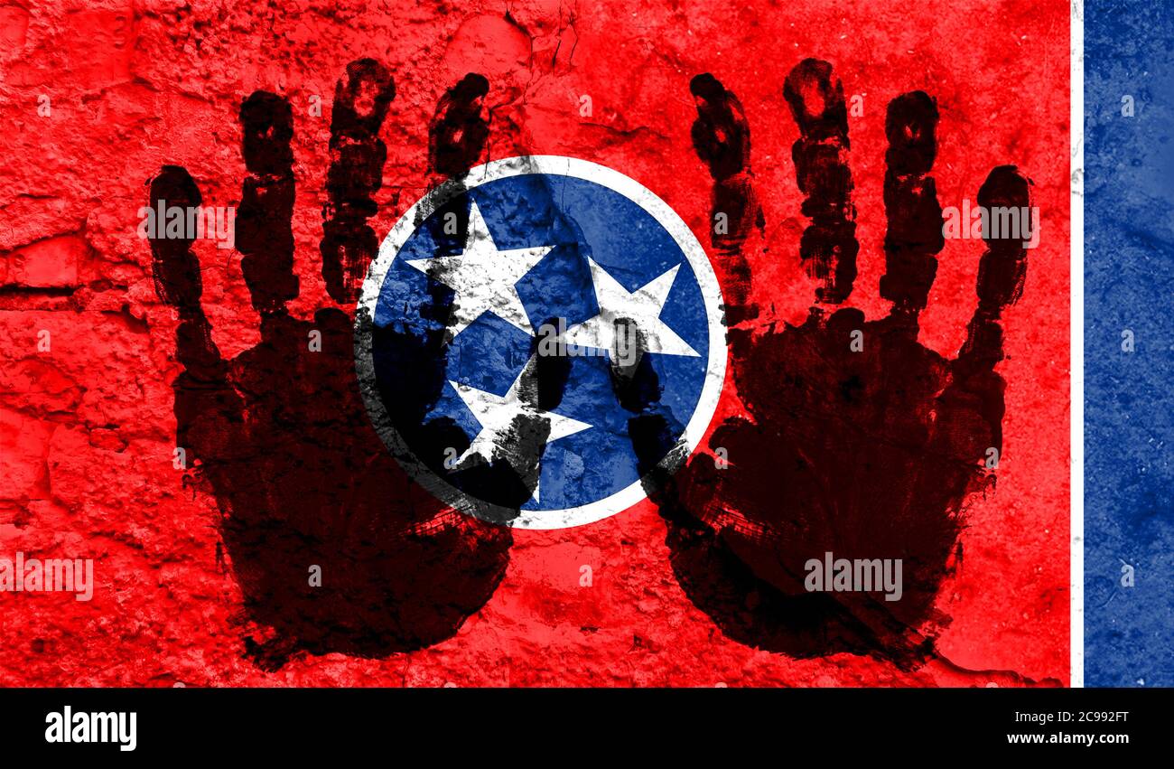 Handprints on the background of the flag of State of Tennessee. Freedom ...