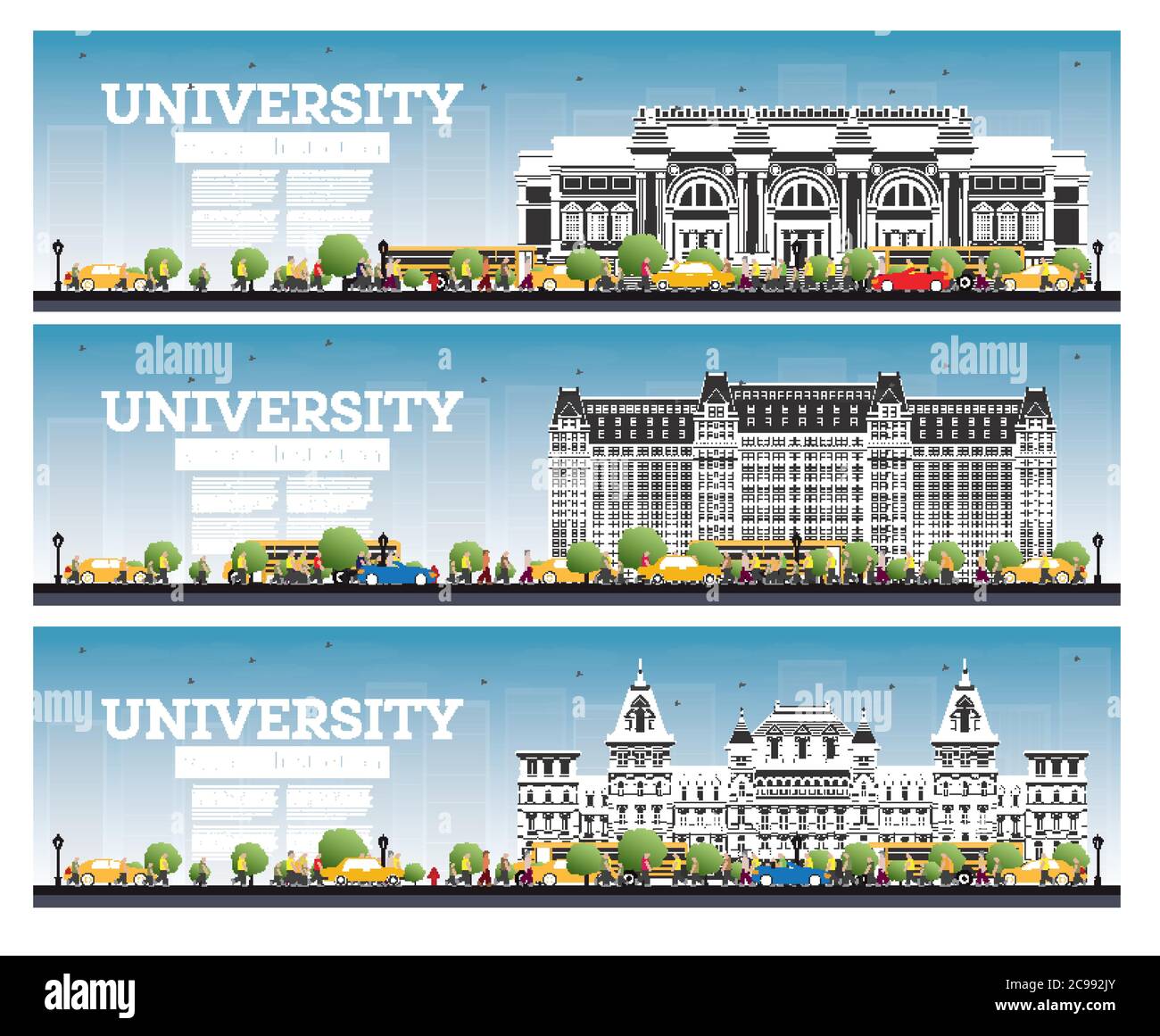 University Campus Set. Study Banners. Vector Illustration. Students Go ...