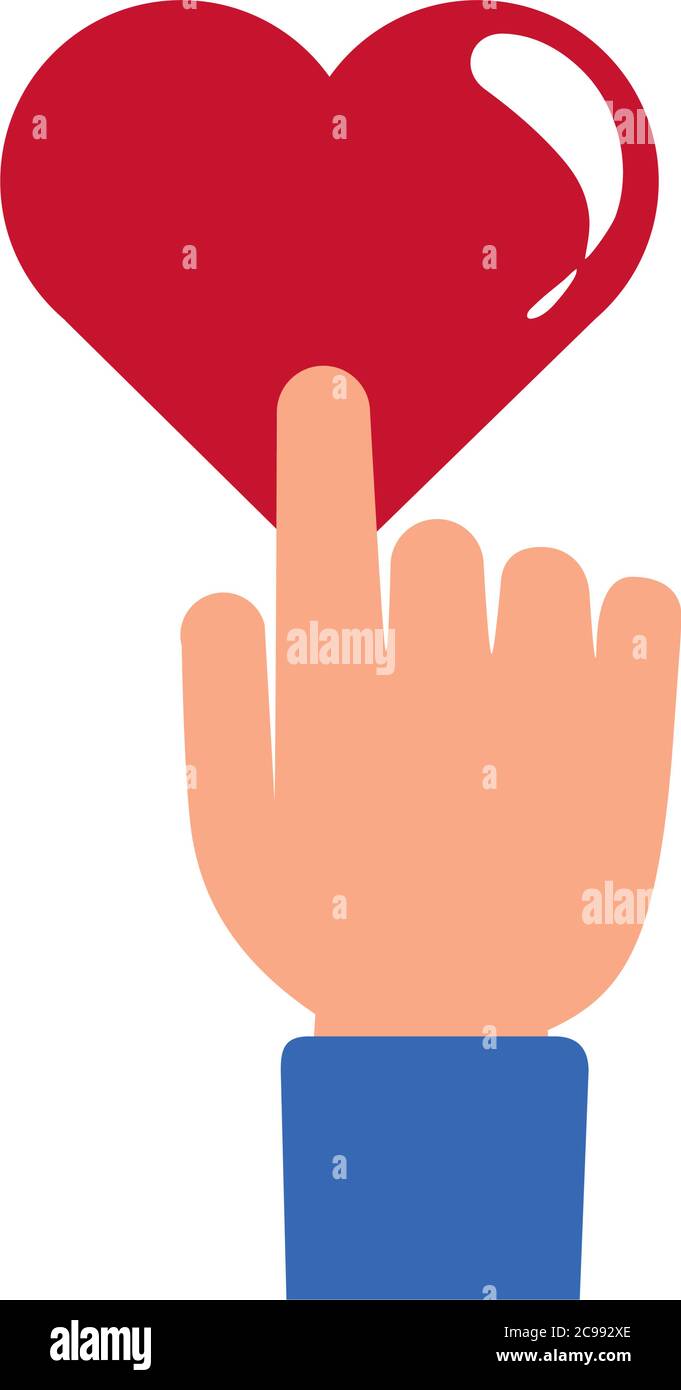 hand touching love heart romantic passion feeling flat style icon ...