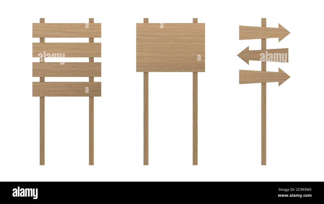 Wood sign boards set isolated on white background with clipping path ...