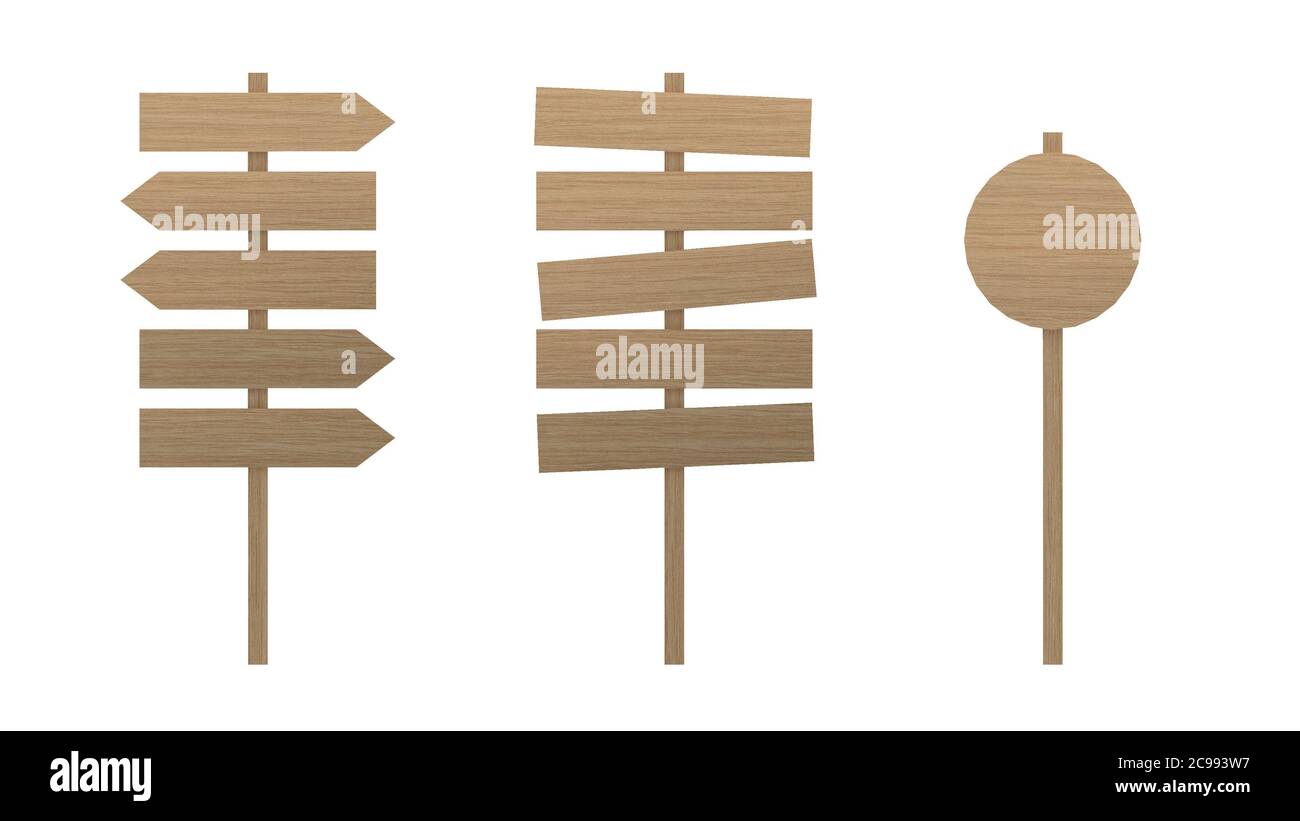 Wood sign boards set isolated on white background with clipping path ...