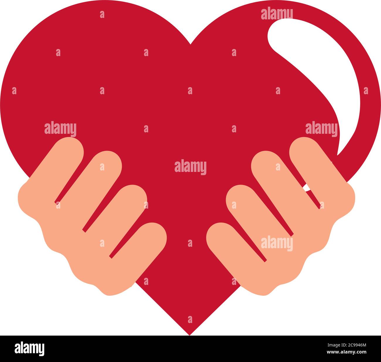 hands with red huge heart love flat style icon vector illustration ...