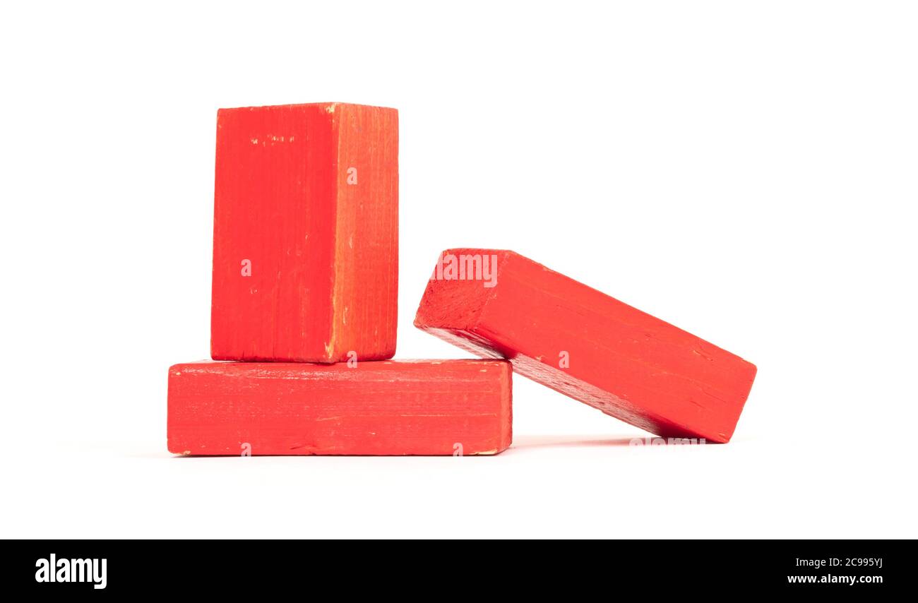 Vintage red building blocks isolated on white background Stock Photo ...