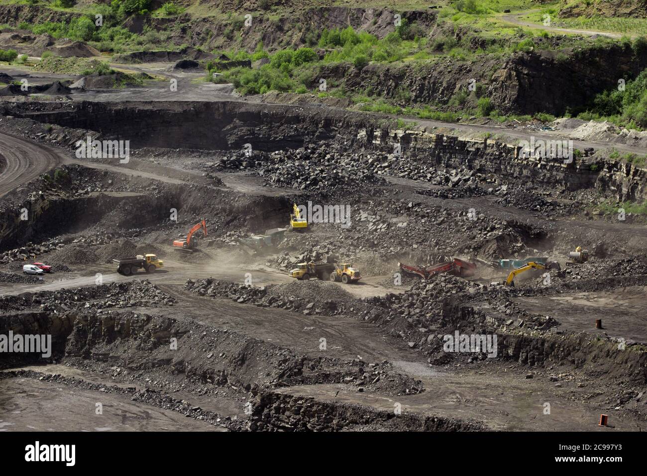 Large limestone quarry in Clitheroe, Ribble valley. Excavators and ...