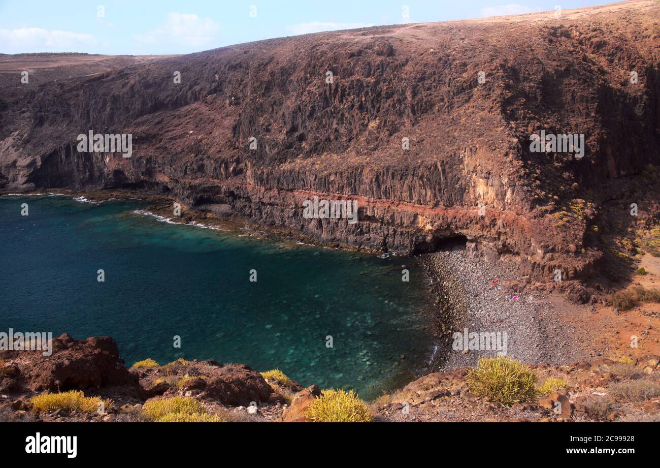 Gran Canaria, steep eroded coast line of Agaete municipality, path to ...