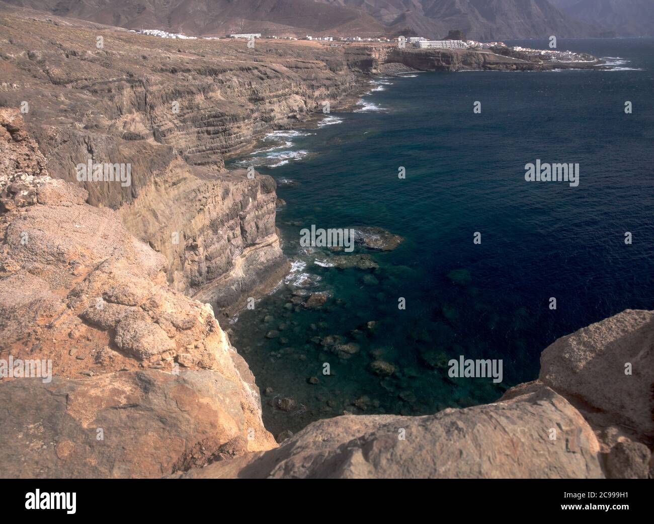Gran Canaria, steep eroded coast line of Agaete municipality, path to ...