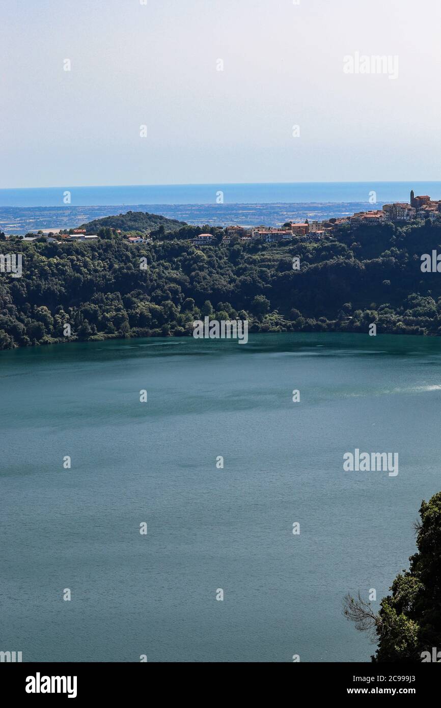 The lake of Nemi, in the province of Rome, in the Roman castles, Italy ...