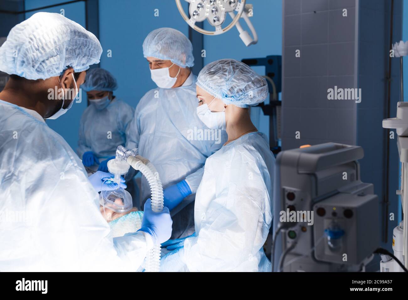 Professional team of anesthetists at work. The choice of anesthesia is ...