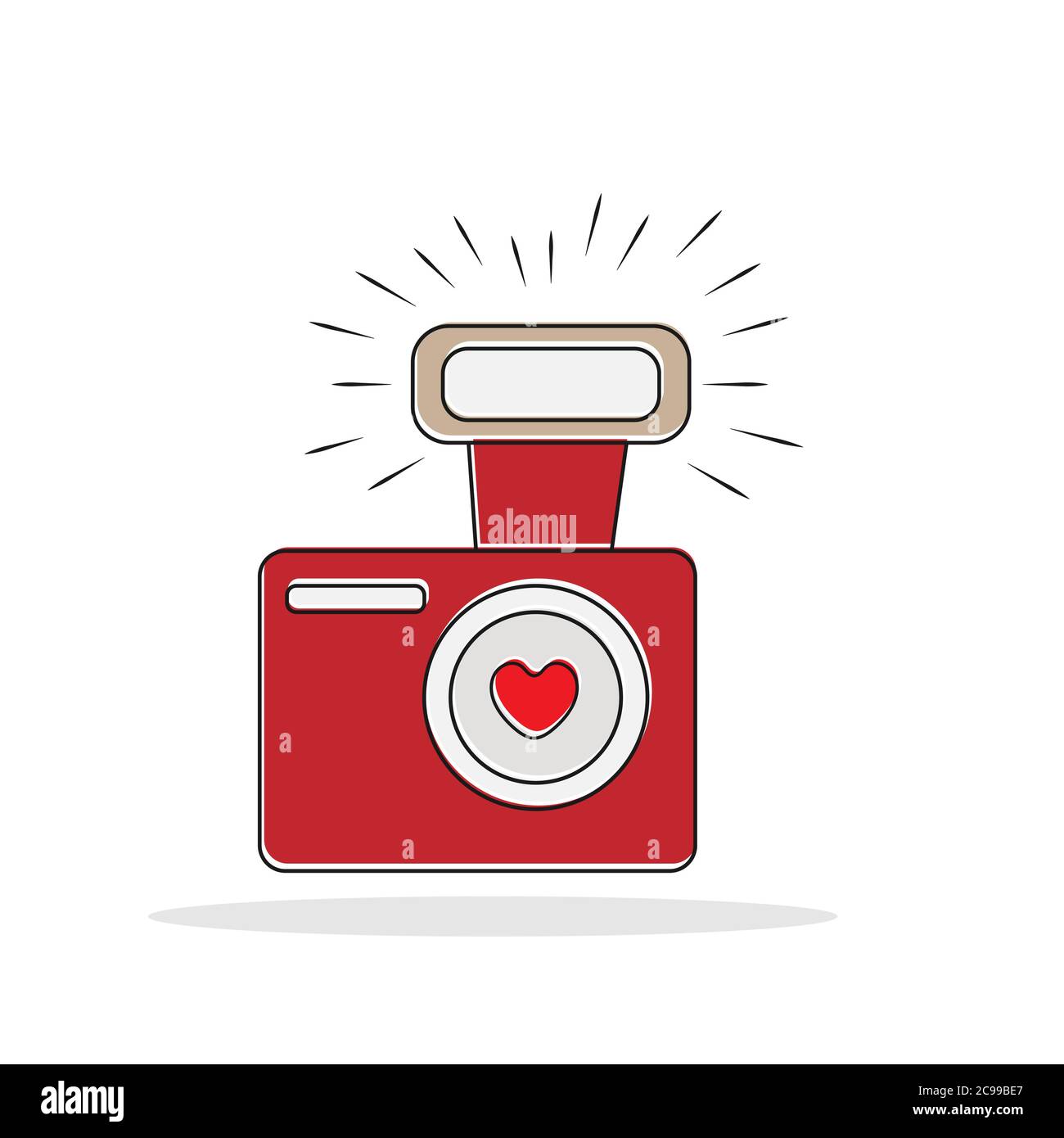 Cartoon camera with a heart in the lens. Vector illustration. Flat ...