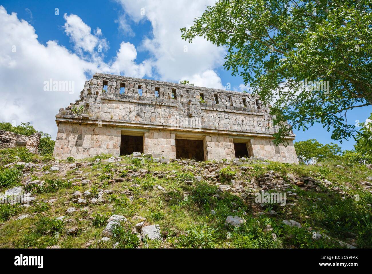 Ruined elevated building at Uxmal, an ancient Maya city and ...