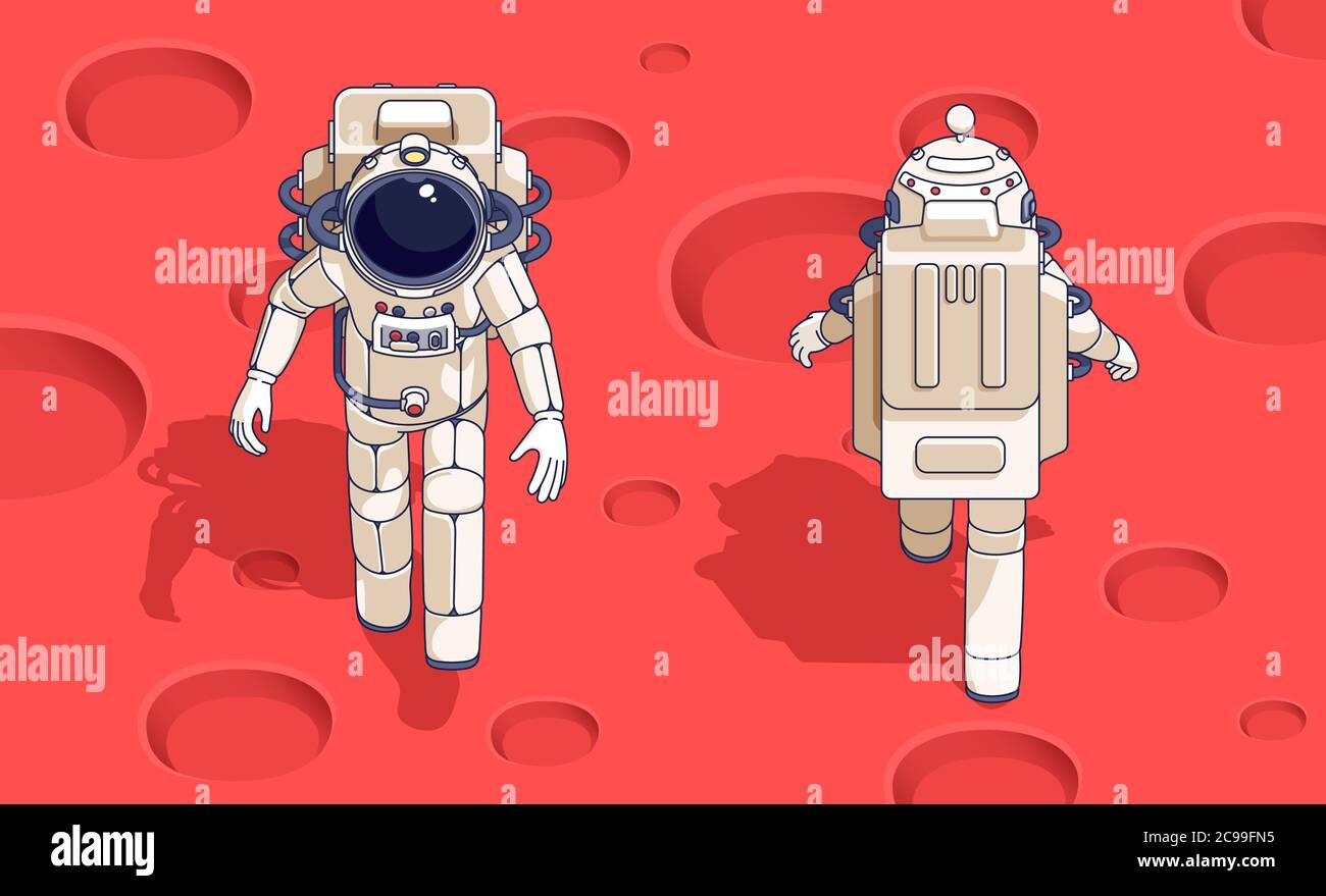 Spaceman in spacesuit on planet surface front and back view Stock ...