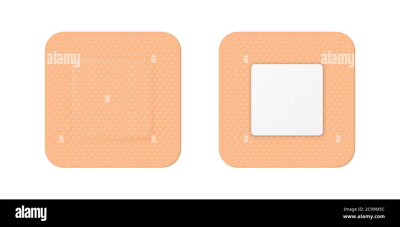 Vector 3d Realistic Square Medical Patch Icon Set Closeup Isolated on White Background. Design ...