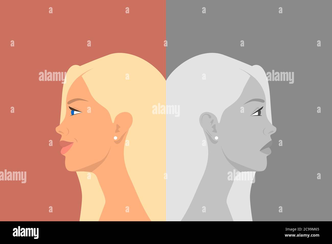 Beautiful Young Woman with Bipolar Disorder. Cheerful and Sad, Happy ...