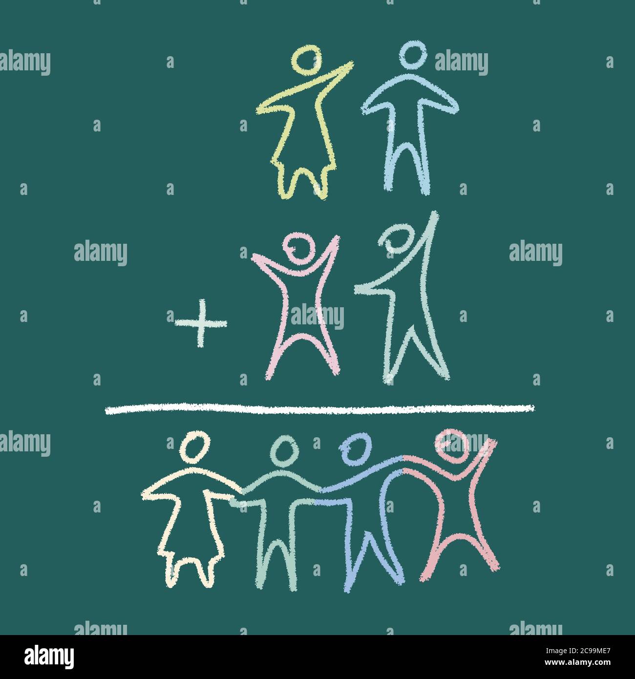 Vector illustration. Group of chalk characters in pastel colors on a ...