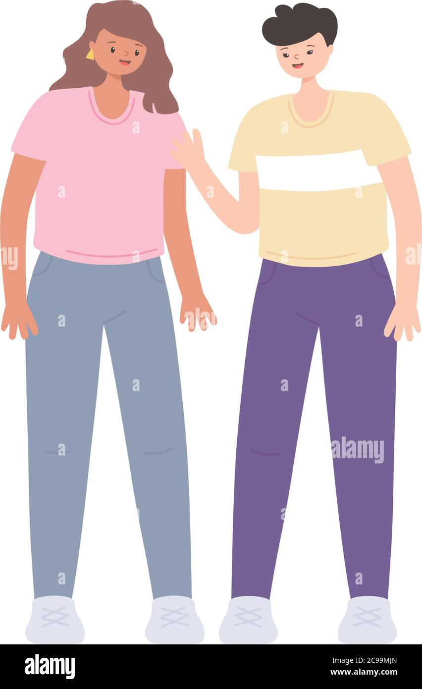 young couple character together cartoon isolated icon design vector ...